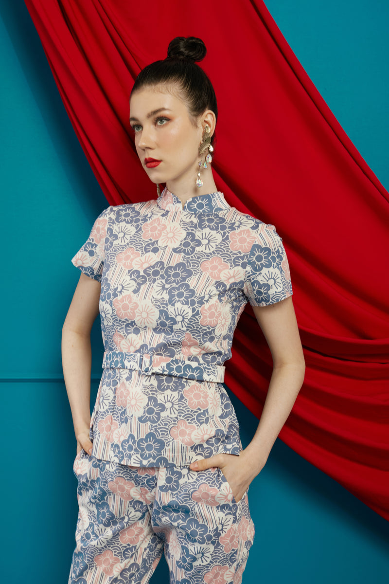 BANGKIT Blue & Pink Batik Sleeve Cheongsam Top – ANS.EIN